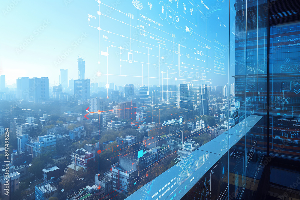 Foto de New Delhi city in the future. skyline of skyscrapers and the ...