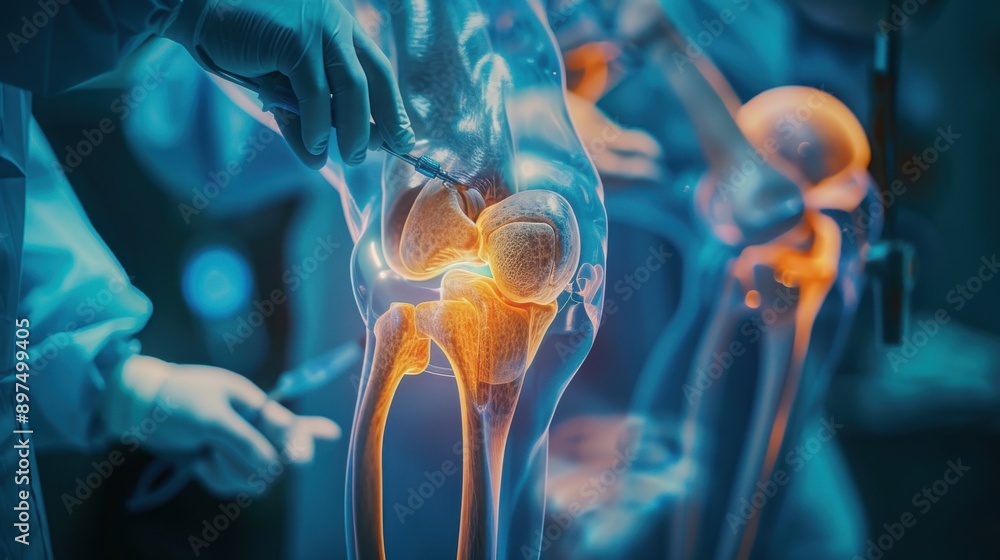 A surgical imaging photo showing the detailed anatomy of the knee joint ...