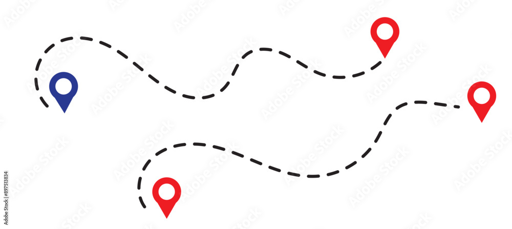 Route icon between two points with dotted path and location pin ...