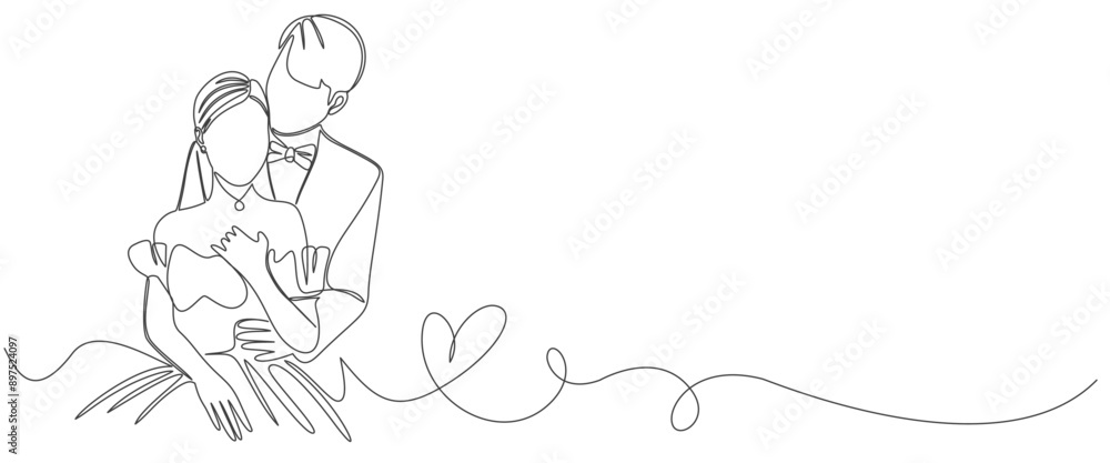 one continuous drawn line wedding couple. line art. The characters of ...