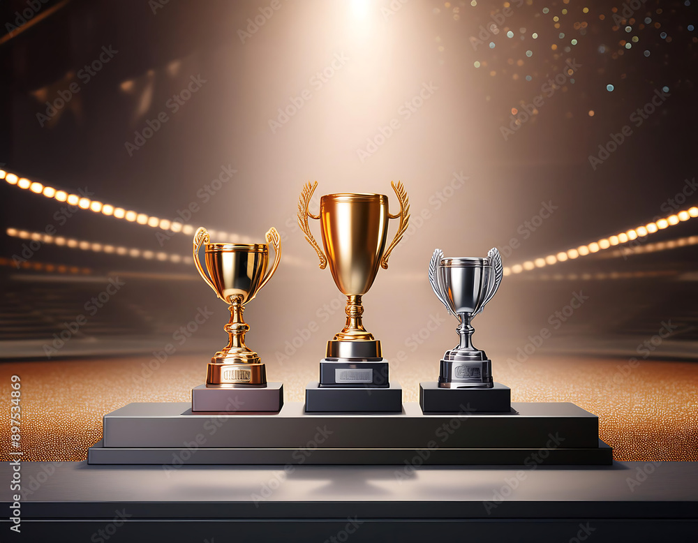 Winner Award Podium- A podium setup for an award ceremony with gold ...