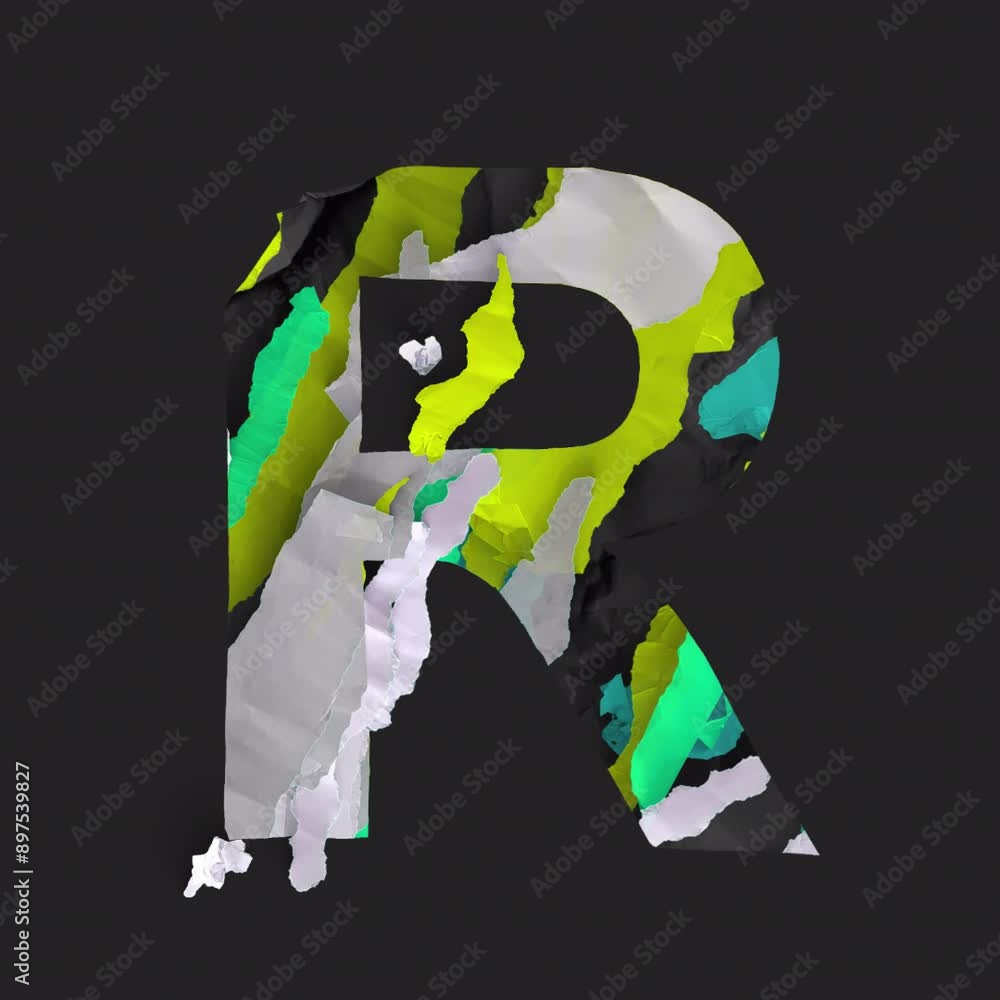 Animated shredded paper style letter R with embedded alpha for easy ...