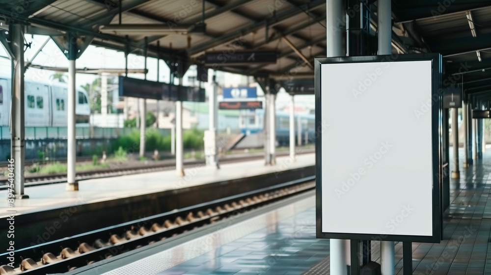 Blank poster mockup in a train station platform with commute ...