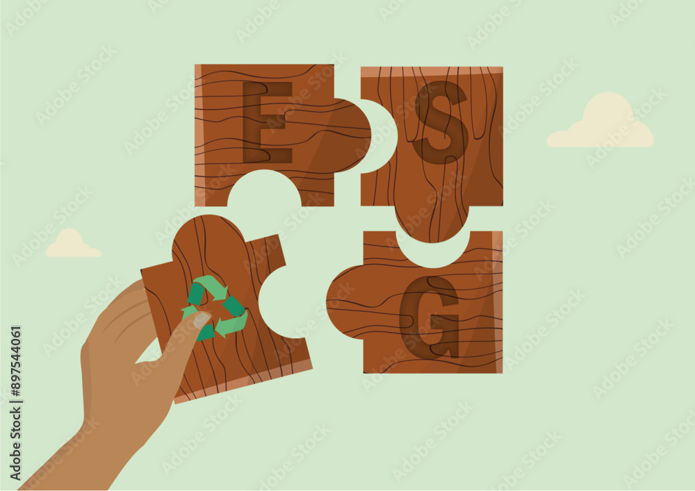 Hand Completing ESG Puzzle with Recycling Symbol. Concept of ...