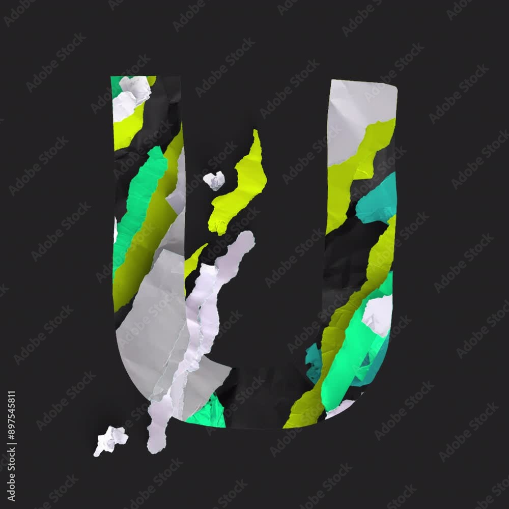 Animated shredded paper style letter U with embedded alpha for easy ...