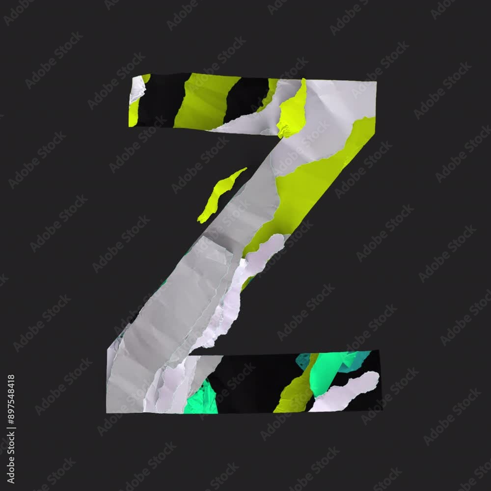 Animated shredded paper style letter Z with embedded alpha for easy ...