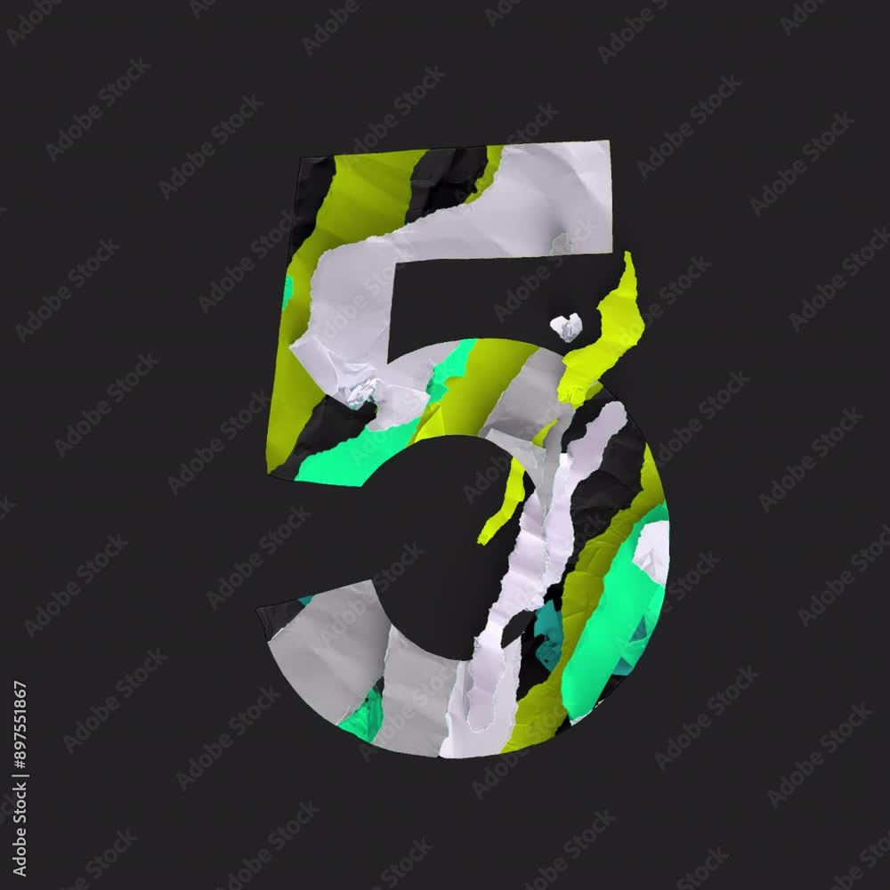 Animated shredded paper style number 5 with embedded alpha for easy ...