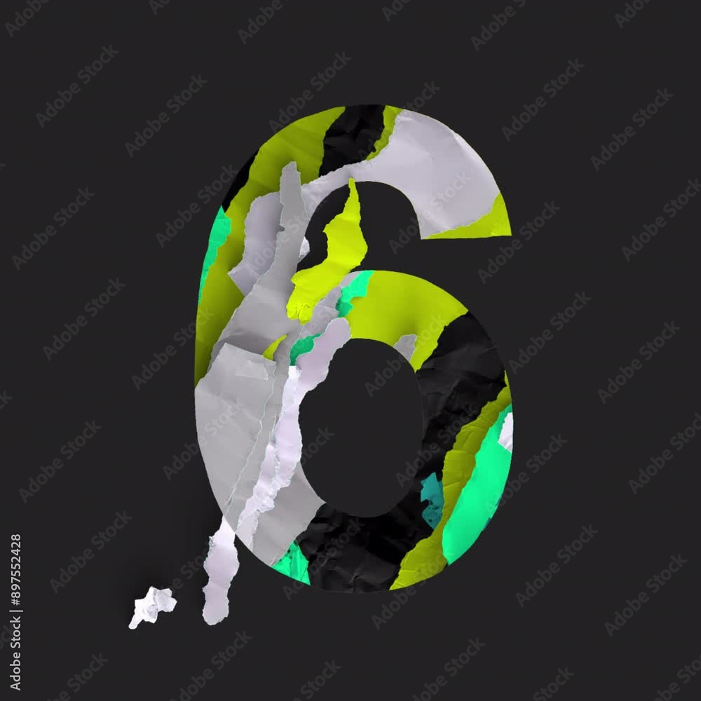 Animated shredded paper style number 6 with embedded alpha for easy ...