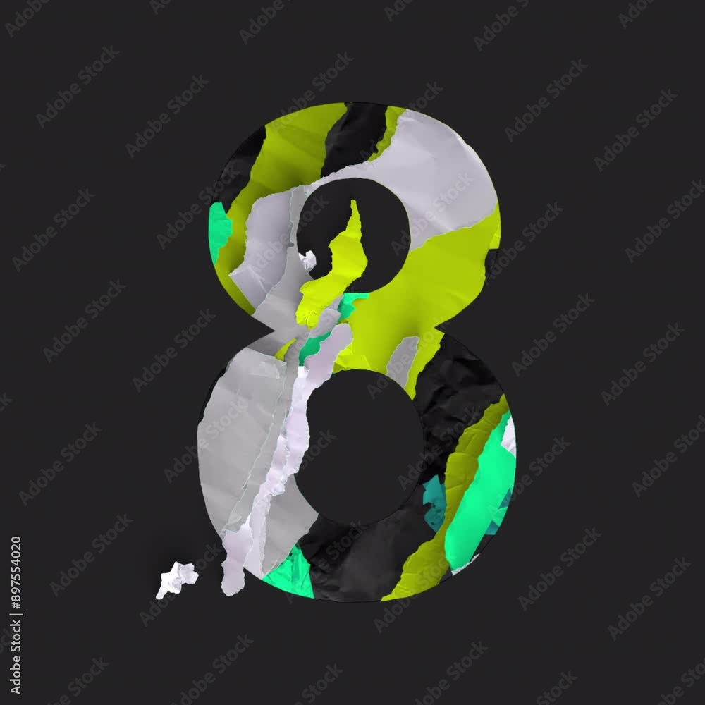 Animated shredded paper style number 8 with embedded alpha for easy ...