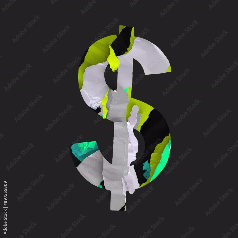 Animated shredded paper style dollar sign symbol with embedded alpha ...