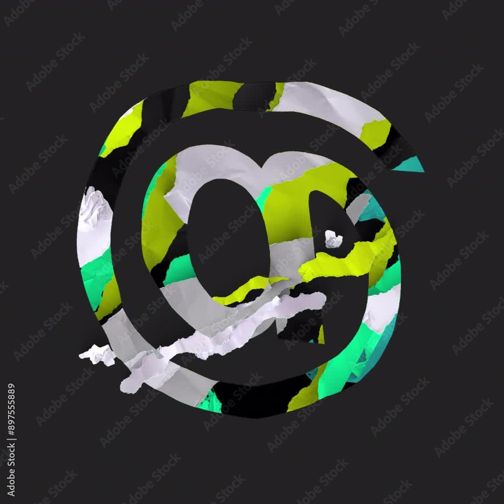 Animated shredded paper style @ sign symbol with embedded alpha for ...