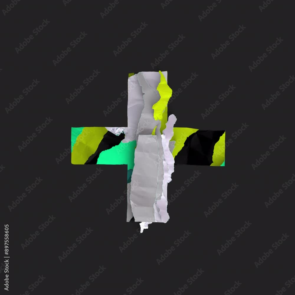 Animated shredded paper style plus sign symbol with embedded alpha for ...