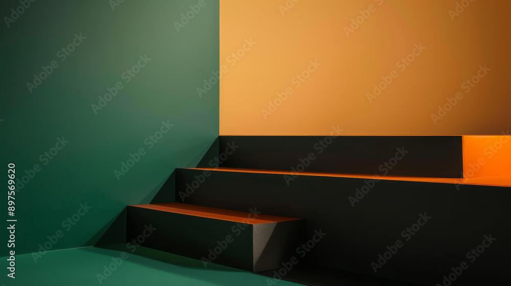 Modern green and orange steps create an intersection of sharp lines and ...