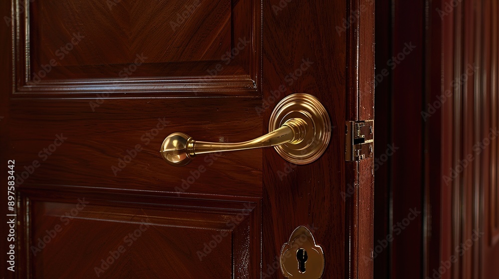 A classic lever handle door lock with polished brass finish, set ...