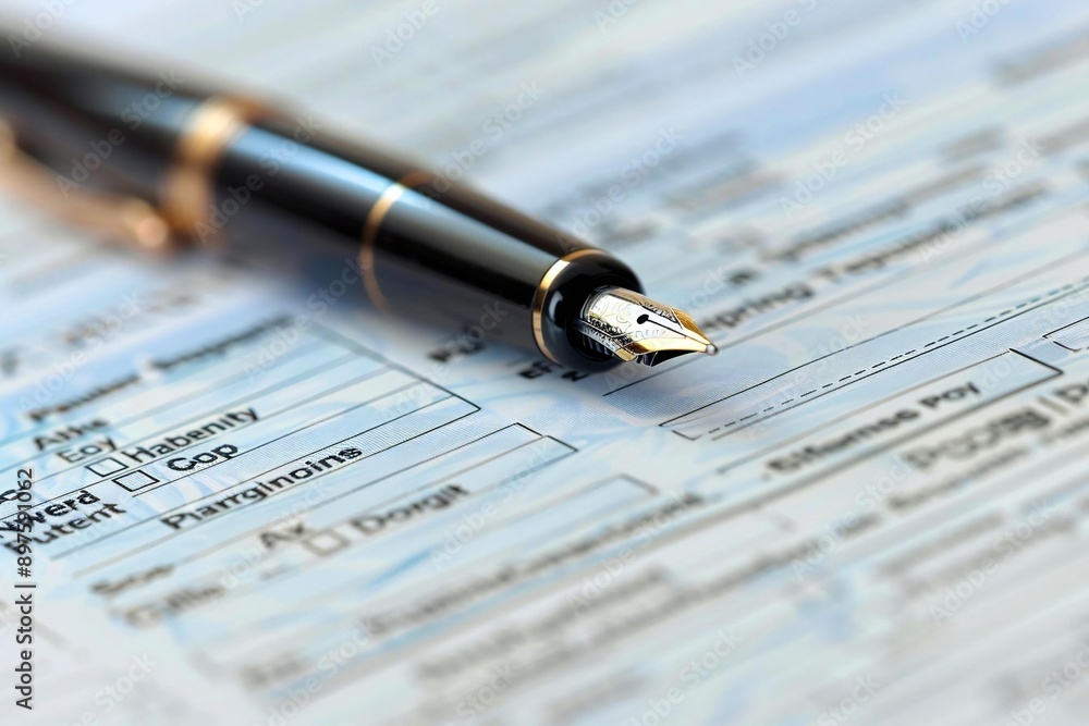 The beautiful close-up of a pen and purchase order form captures the ...