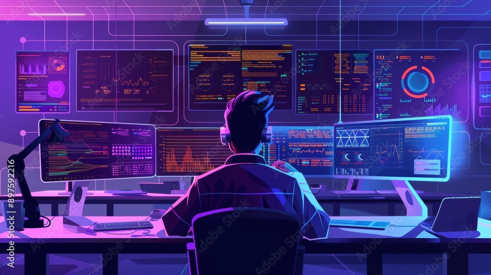 DevOps Engineer Monitoring CI/CD Pipeline in High Tech Workspace for Software Development Stock ...