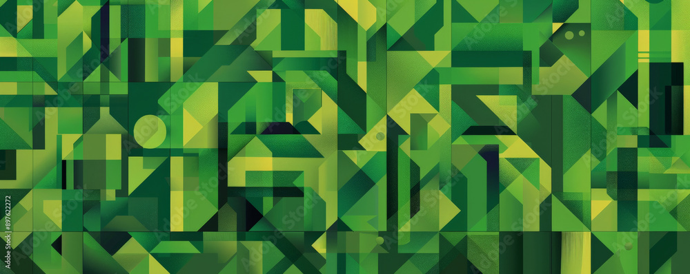 A vibrant green background featuring a pattern of geometric shapes in ...