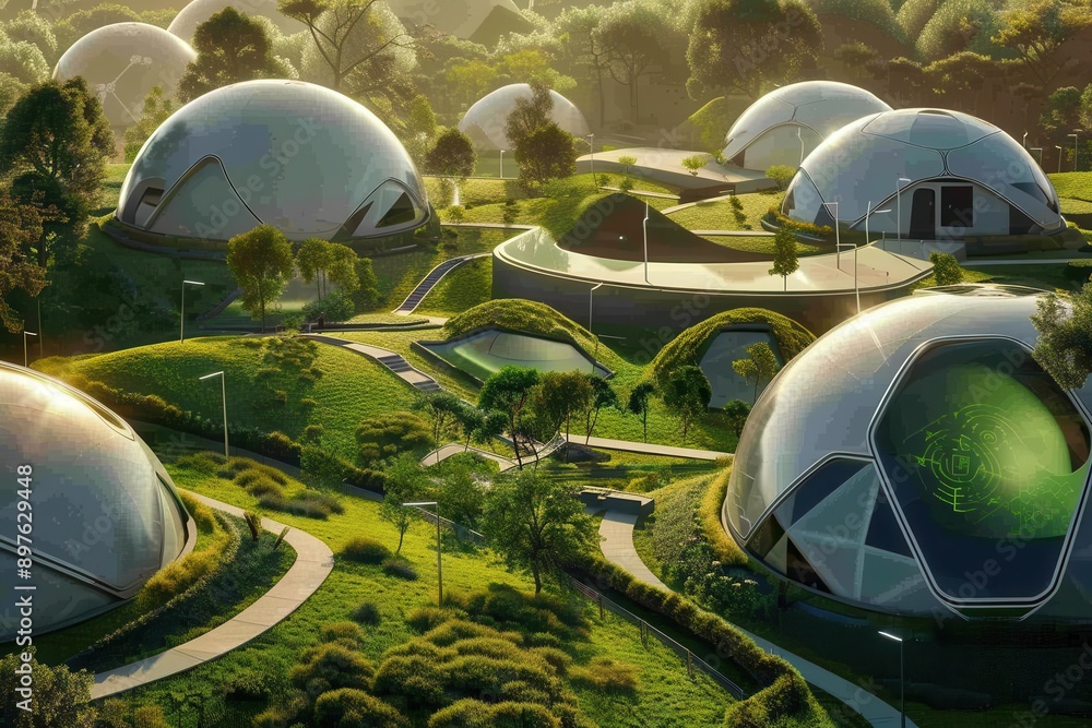 ecopower revolution futuristic biogas facility with sleek geodesic ...