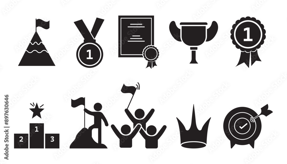 Winning icon set. Trophy cup, Medal, Winner prize icon. Trophy symbol ...