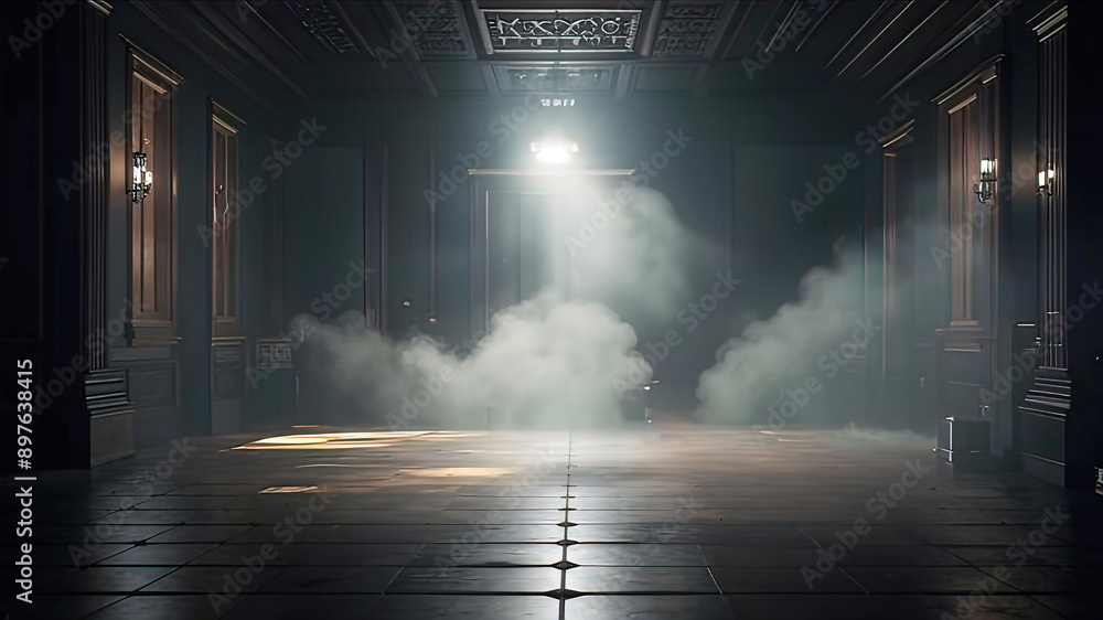 Mysterious and atmospheric scene with dark empty space. lighting with ...