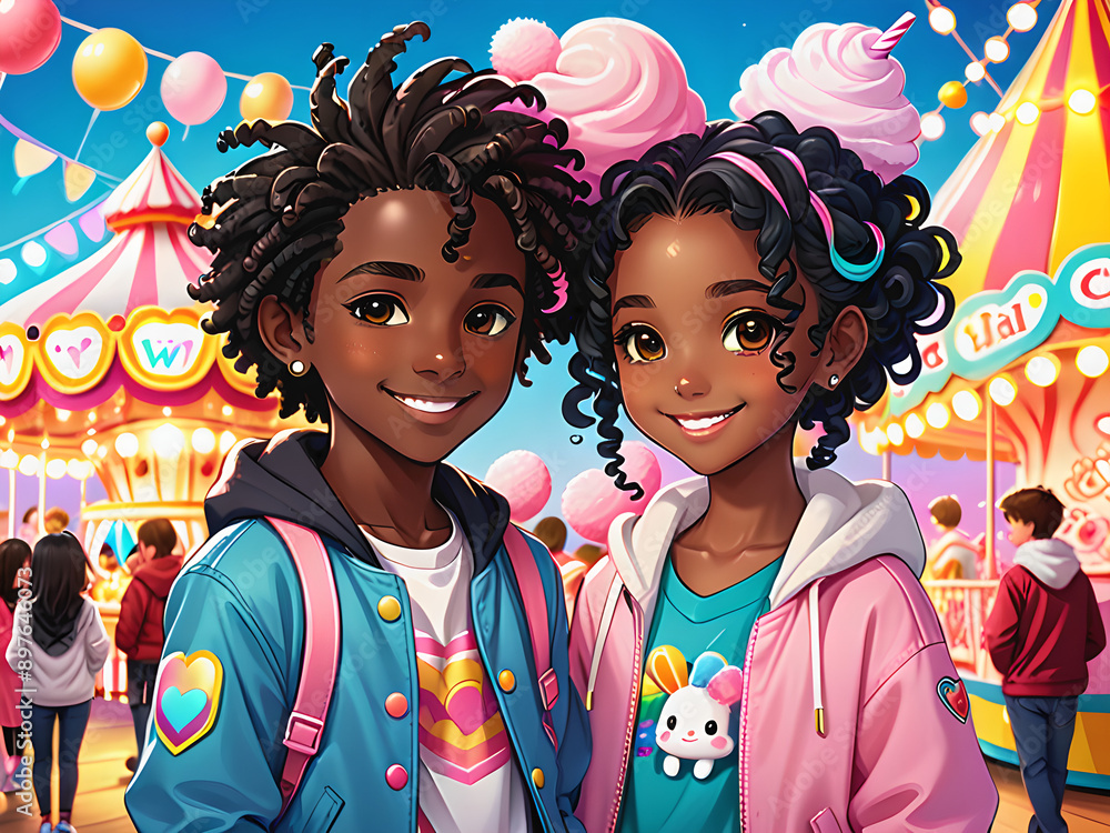 Kawaii Chibi Anime Style Art: Dark Skin Fade Hair Locs Boys & Girls ...