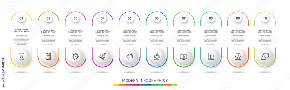Vector timeline infographics template with ten circles and options ...