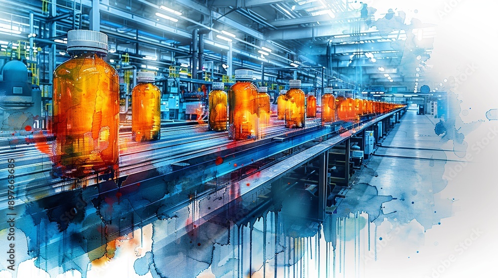 Dynamic portrayal of a production line in a factory, highlighting the ...