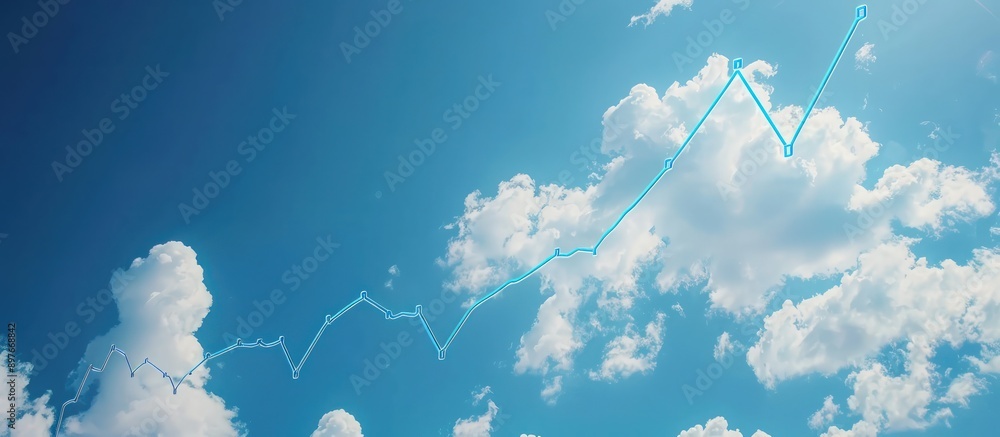 Minimalistic sky blue line graph showing economic rise, simple growth ...