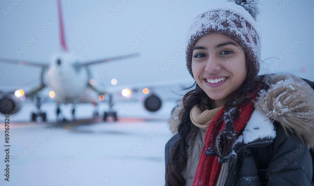 young indian student boarding flight,she is happy,traveling,flight ...