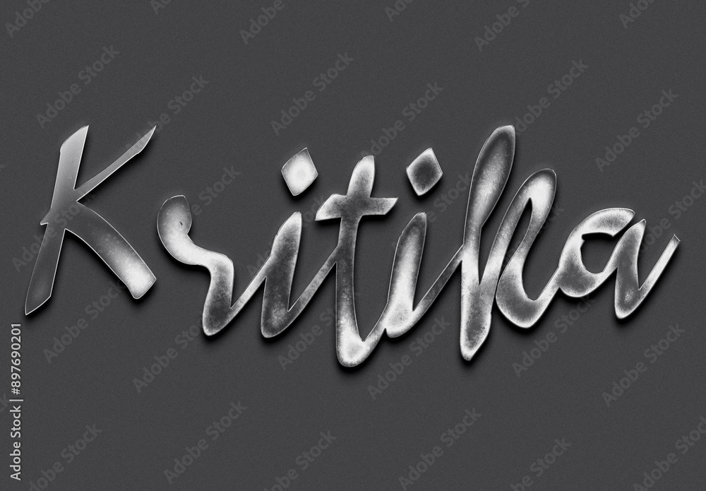 Chrome metal 3D Hindi name design of Kritika on grey background. Stock ...