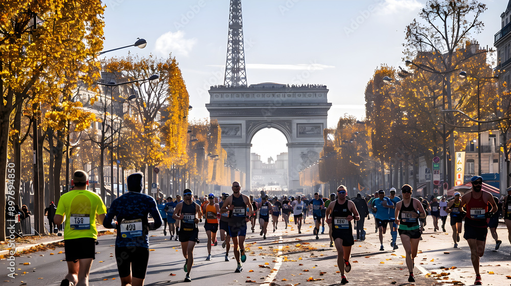 Marathon Runners in Front of Arc de Triomphe: Marathon runners ...