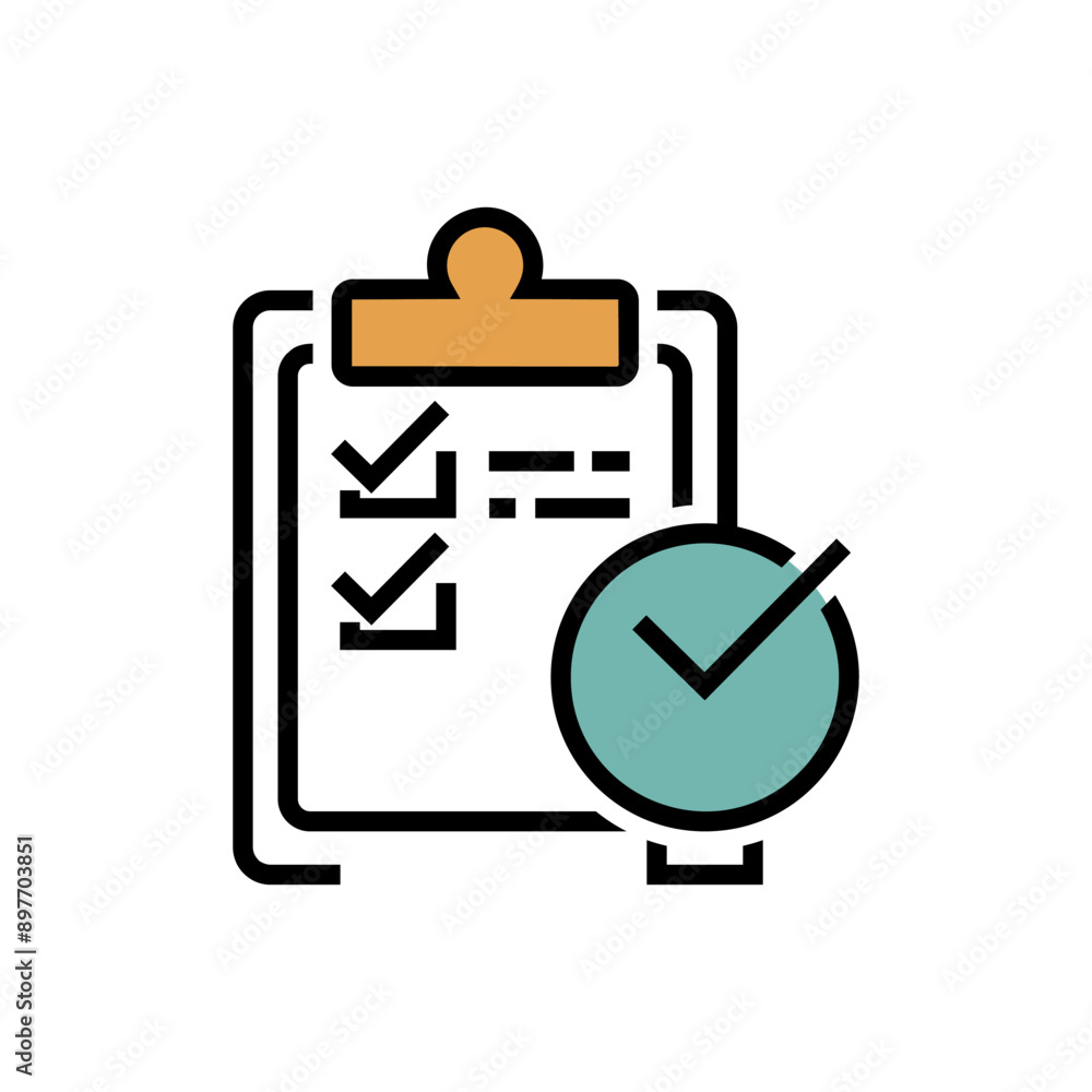 Completed task checklist icon. Clipboard with checkmarks and a green ...