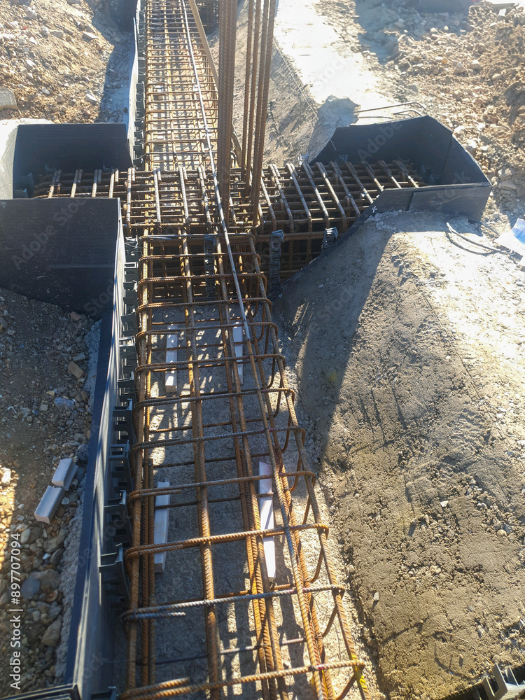 Steel Reinforcement For Strip Footing Foundation With Concrete Blinding