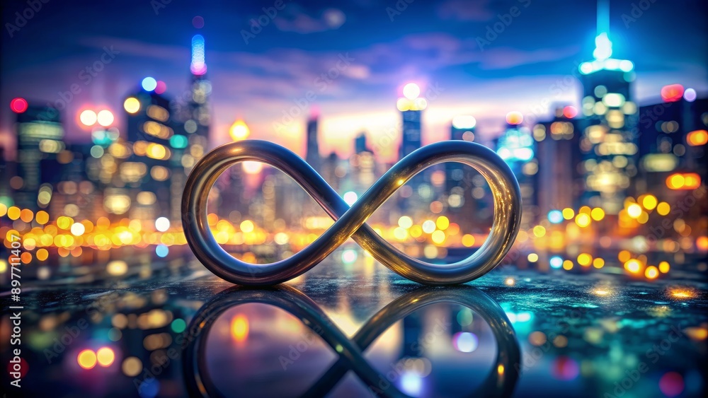 Infinity Symbol on a Cityscape, 3D Render, Night, City Lights, Urban ...