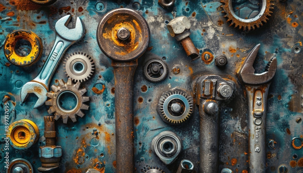 Ultra-sharp photo depicting a backdrop of metal textures with ...