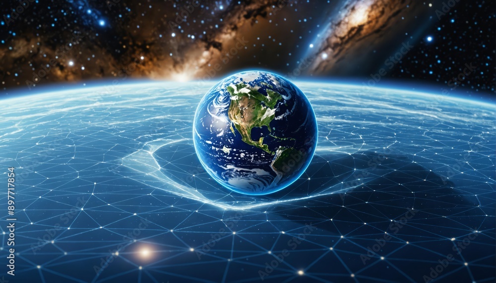 Representation of spacetime curvature, with the solar system's gravity force illustrating the ...