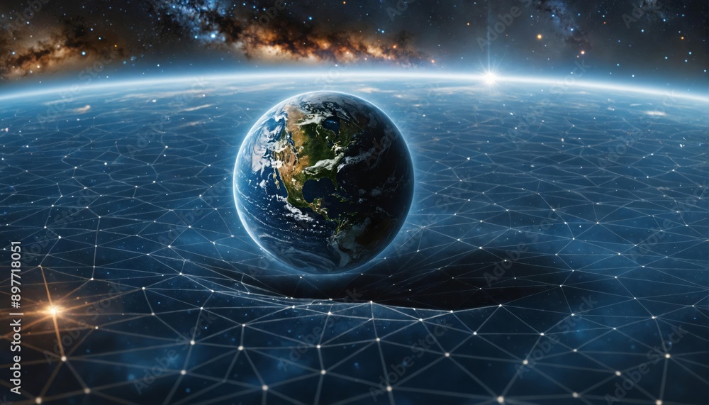 Representation of spacetime curvature, with the solar system's gravity force illustrating the ...