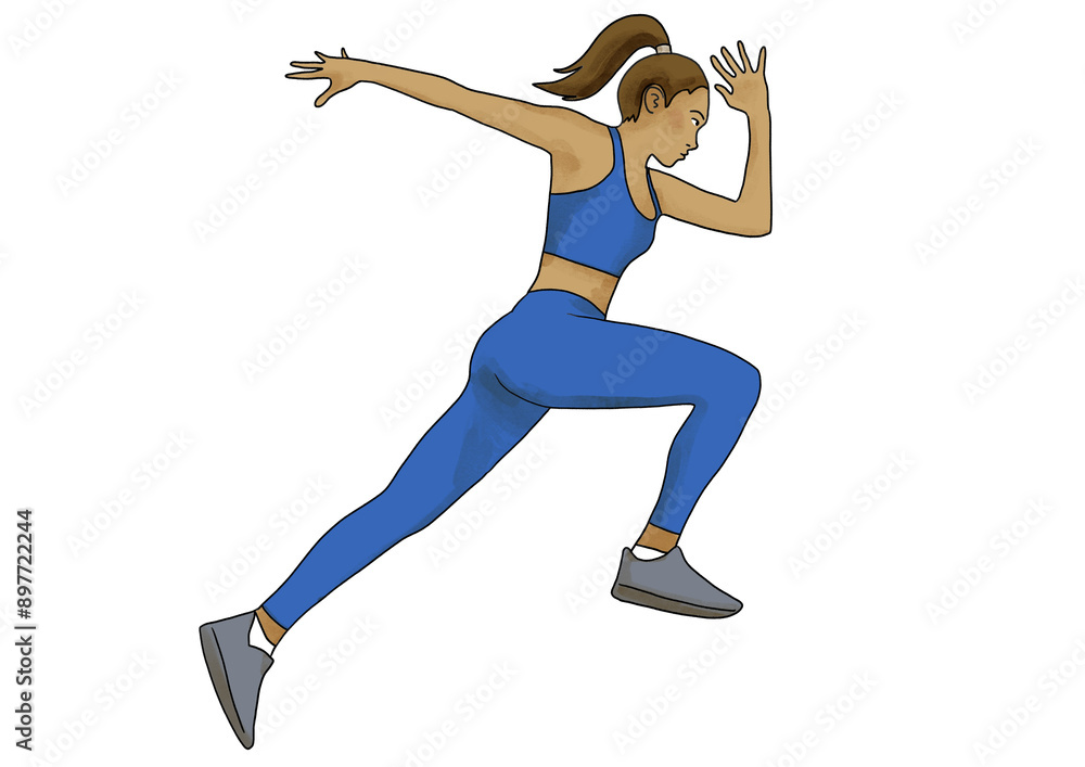 Dessin illustration femme en train de courir vite coureuse jogging ...