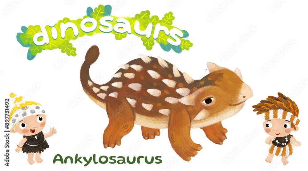 caveman human cartoon happy and funny colorful prehistoric dinosaur ...