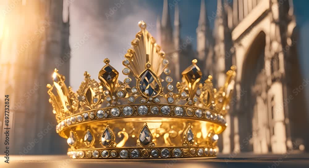 A gold royal king queen coronation crown with jewels and diamonds ...