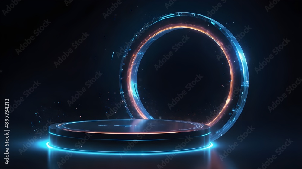 Holographic gateway in blue color. Magical gateway of imagination ...