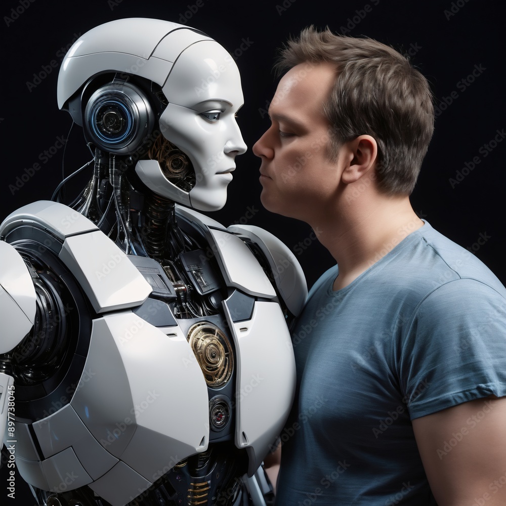 Robot love gamer, robosexual, guy and girl kissing a robot falling love ...