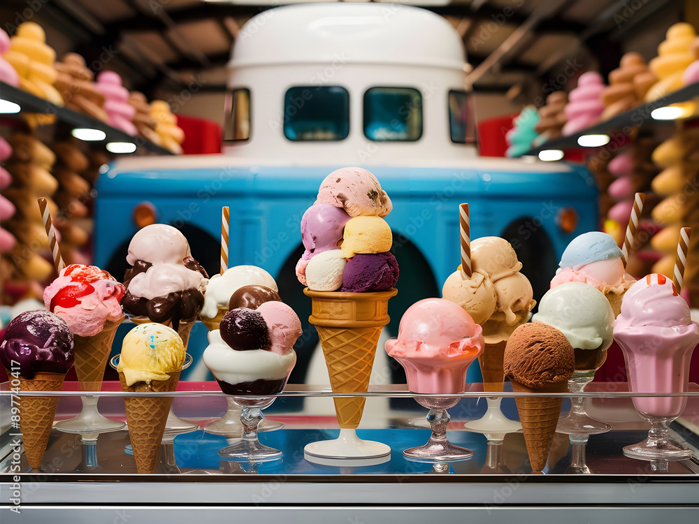 Foto de Una fábrica de helados que muestra una variedad de sabores de ...
