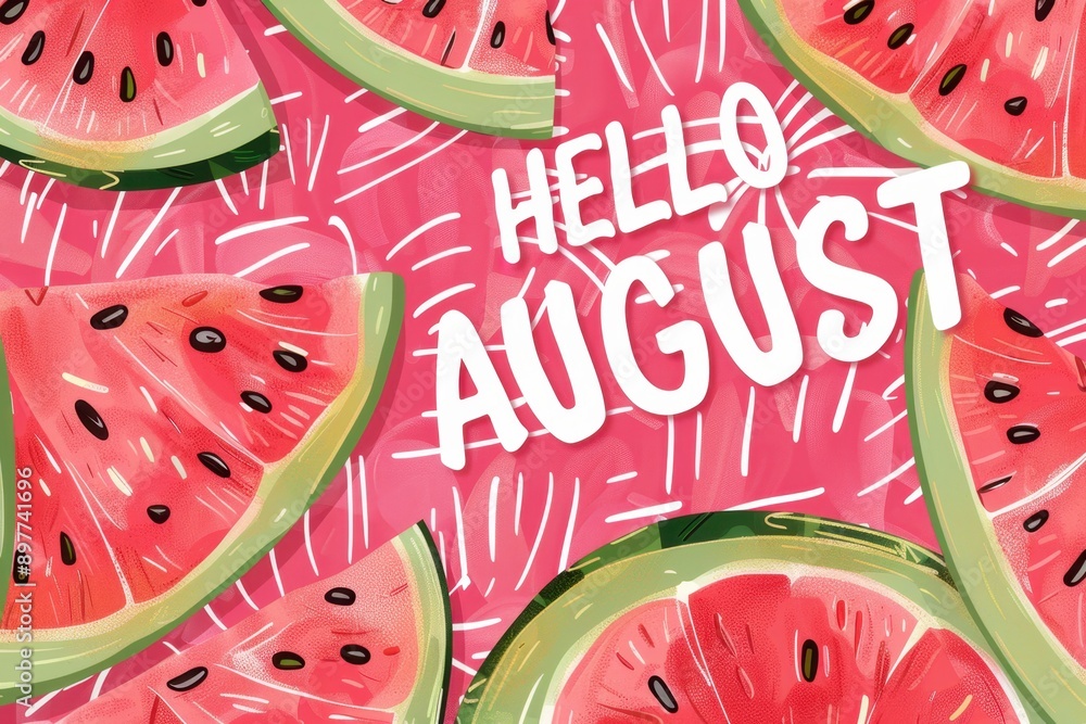 cartoon cartoon style watermelon background with the text of "HELLO ...