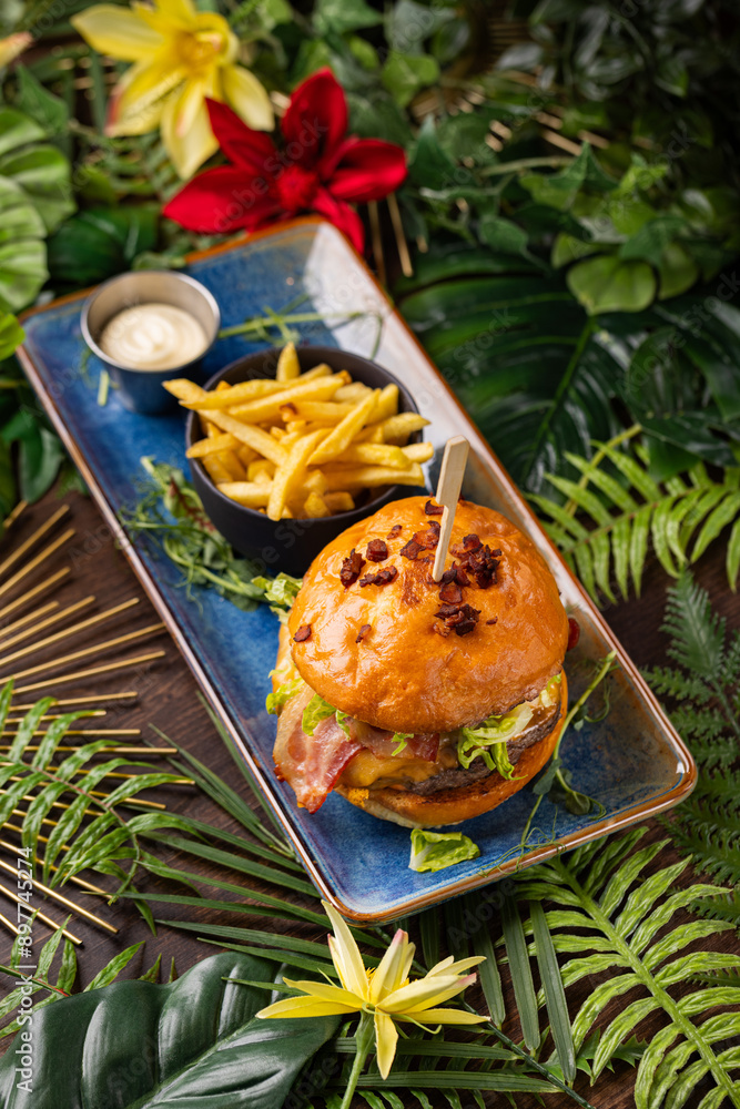 Cheesy Burger Delight on a Plate Grilled to Perfection Burger Bliss ...