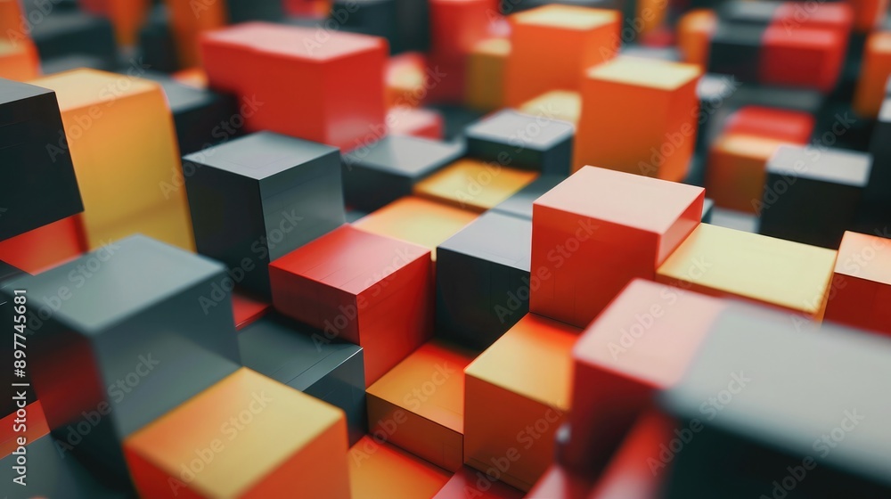 Abstract 3D cubes with varying sizes and colors, creating a sense of ...