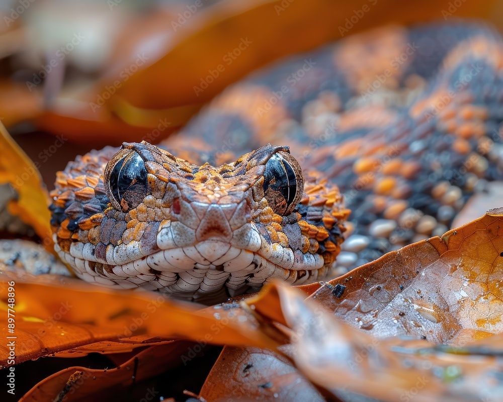 Camouflaged Common Death Adder in Forest Leaf Litter Stock Photo ...