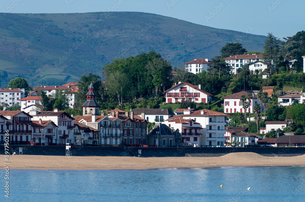White houses and villas of Saint Jean de Luz on Basque coast, famous ...