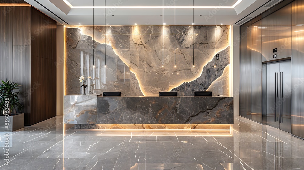 Stylish and Sophisticated Office Lobby Featuring Elegant Marble Wall ...