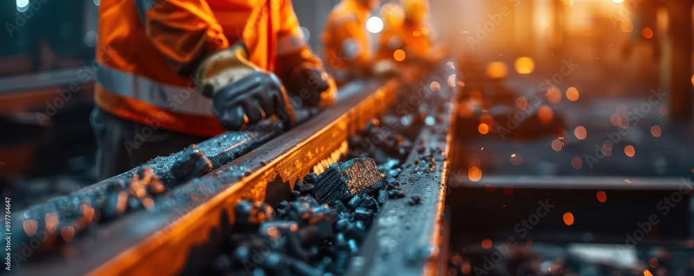 Design an image showing teamwork among metallurgy workers as they ...